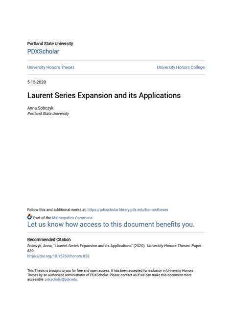 Laurent Series Expansion And Its Applications Pdf Function