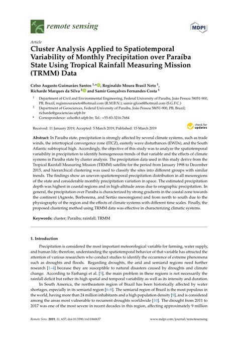 Pdf Cluster Analysis Applied To Spatiotemporal Variability Of Monthly