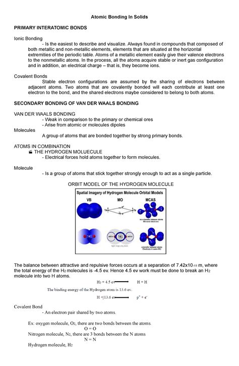 Atomic Bonding In Solids Atomic Bonding In Solids Primary Interatomic