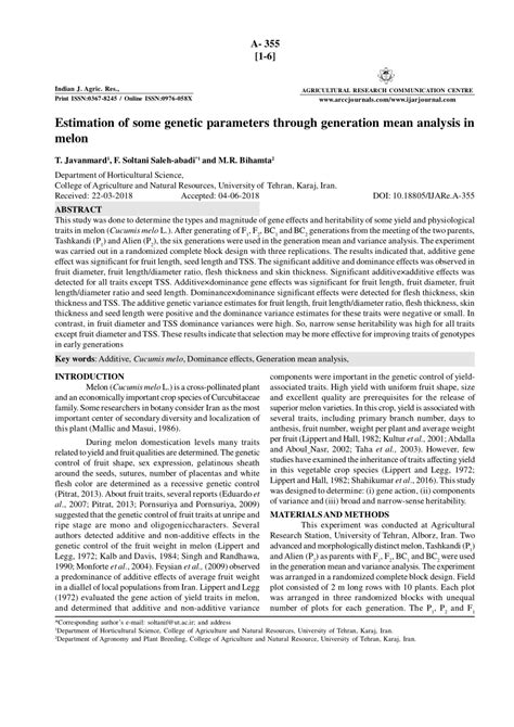 Pdf Estimation Of Some Genetic Parameters Through Generation Mean Analysis In Melon