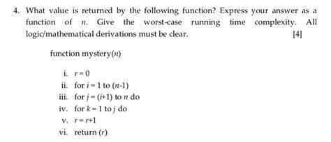 Solved What Value Is Returned By The Following Function Chegg