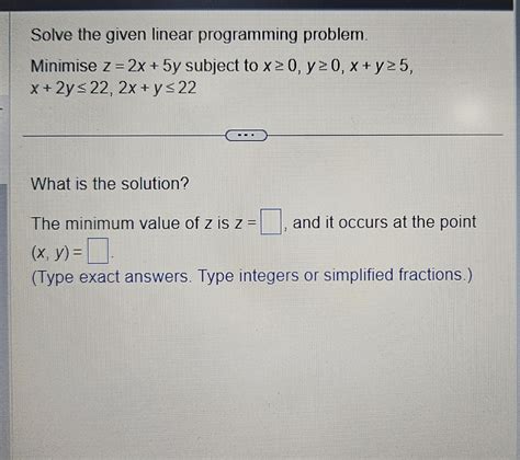 Solved Solve The Given Linear Programming Problem Minimise