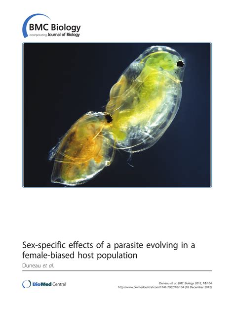 Pdf Sex Specific Effects Of A Parasite Evolving In A Female Biased Host Population