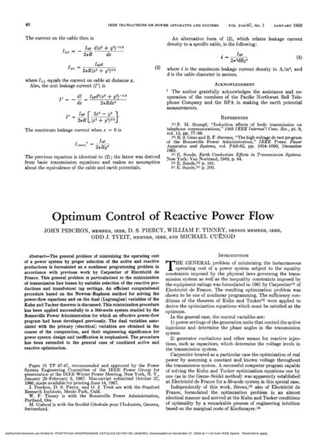 Optimum Control Of Reactive Power Flow Pdf Mathematical
