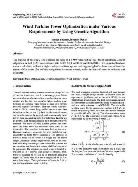 pdf wind turbine tower optimization under various requirements by