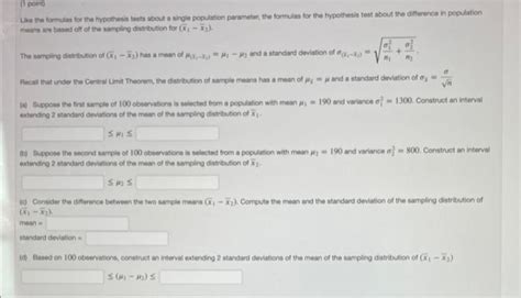 Solved Lis The Formulas For The Hypothesis Teats About A Chegg Com