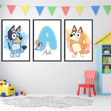 Personalised Bluey Wall Art Set Of 3 Custom Bluey Room Decor Print