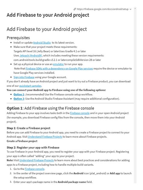 Add Firebase To Your Android Project Evernote Pdf Android Operating System Computing