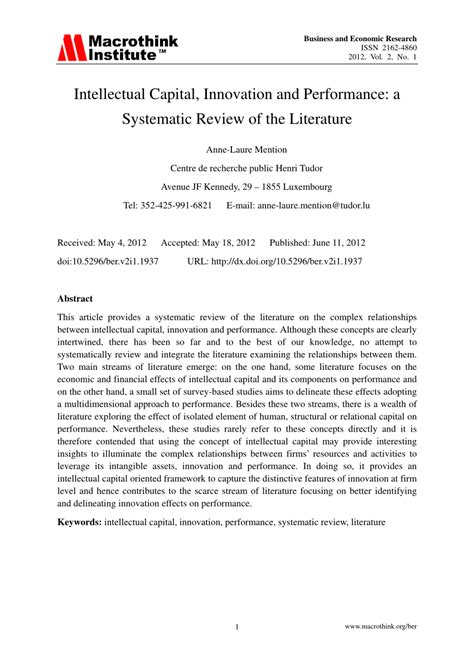 Pdf Intellectual Capital Innovation And Performance A Systematic Review Of The Literature