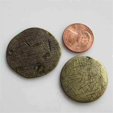 Brass Textured Disks Two Sizes With Hole Etsy