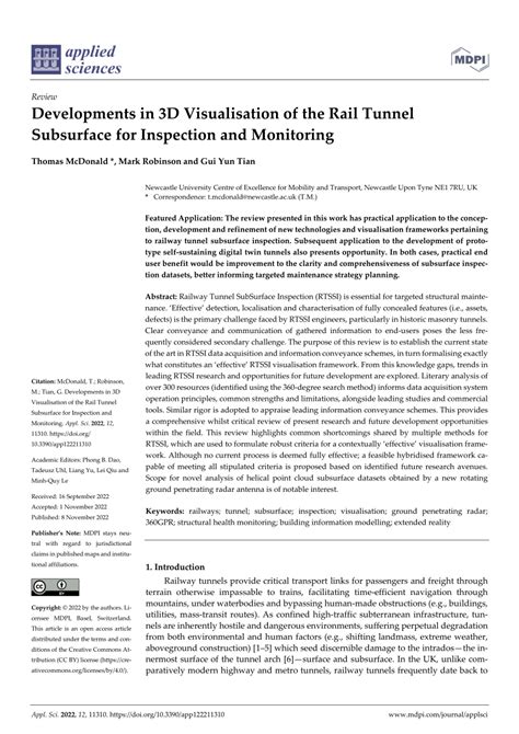 Pdf Developments In 3d Visualisation Of The Rail Tunnel Subsurface For Inspection And Monitoring
