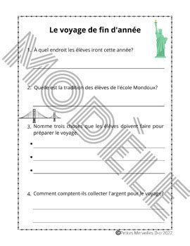 Compréhension de lecture en français French reading comprehension Grade 3 4
