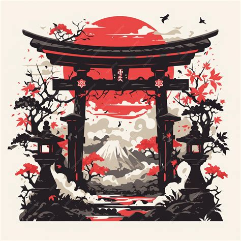 Premium Vector Japanese Gate Patterns With Red And Black Colors