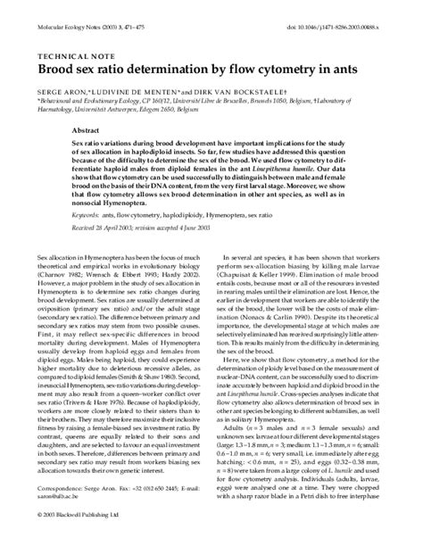 Pdf Brood Sex Ratio Determination By Flow Cytometry In Ants Serge Aron Pdf Brood Sex Ratio Determination By Flow Cytometry In Ants Serge Aron