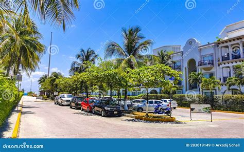 Typical Street Road And Cityscape Of Playa Del Carmen Mexico Editorial