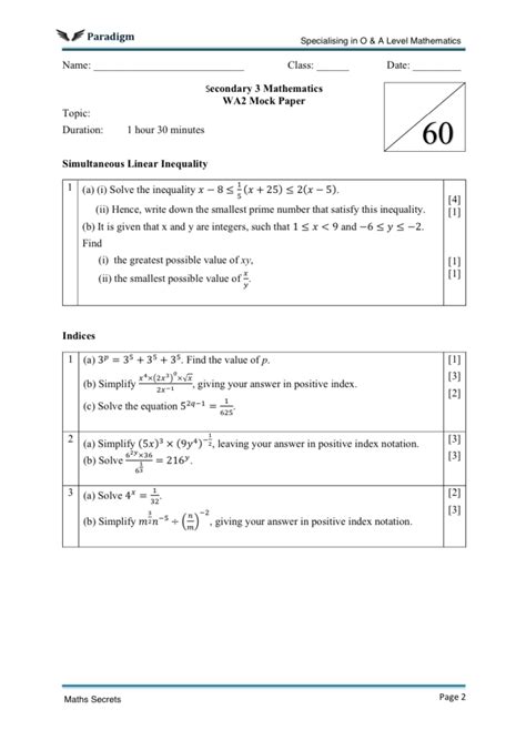 Secondary 3 E Math Exam Papers Best Sec 3 E Math Notes Paradigm