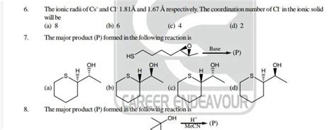 The Ionic Radii Of Cs And Cl−1 81a˚ And 1 67a˚ Respectively The Coordina