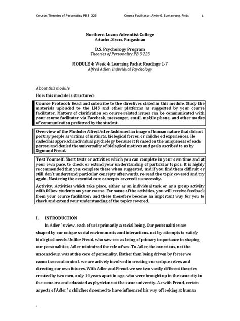 Adler Theory Pdf Pdf Sigmund Freud Learning