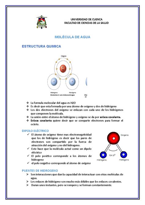 Agua Estructura Química Universidad De Cuenca Facultad De Ciencias De