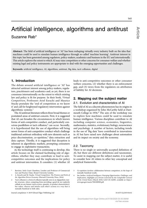 Pdf Artificial Intelligence Algorithms And Antitrust