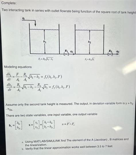 Solved Two Interacting Tank In Series With Outlet Flowrate