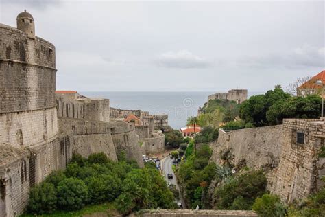 Stone Walls Of Fortified City Of Dubrovnik Castle In Croatia Stock