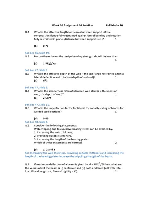Assignment 10solution Pdf Beam Structure Bending