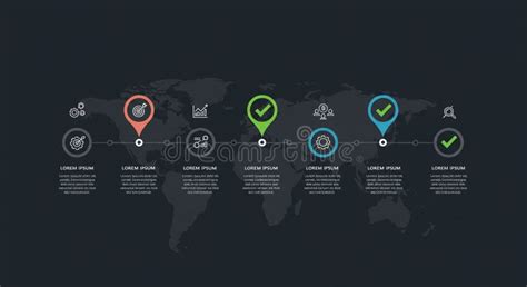 Flowchart Featuring Five Stylized Checkpoints Superimposed On A World Map Icons Stock