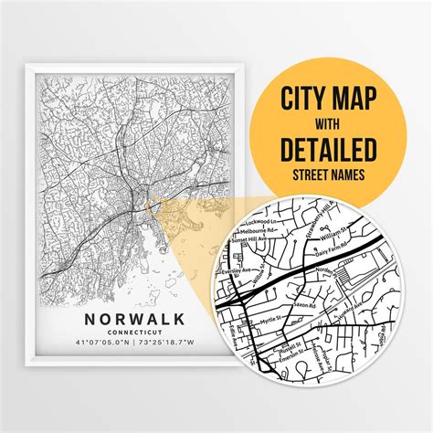 Printable Map Of Norwalk Connecticut Usa With Street Names Instant