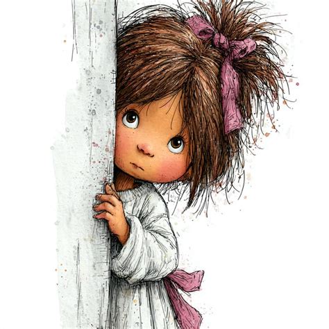 21  Whimsical Cartoon Girl Peeking Messy Hair And Nature Inspired