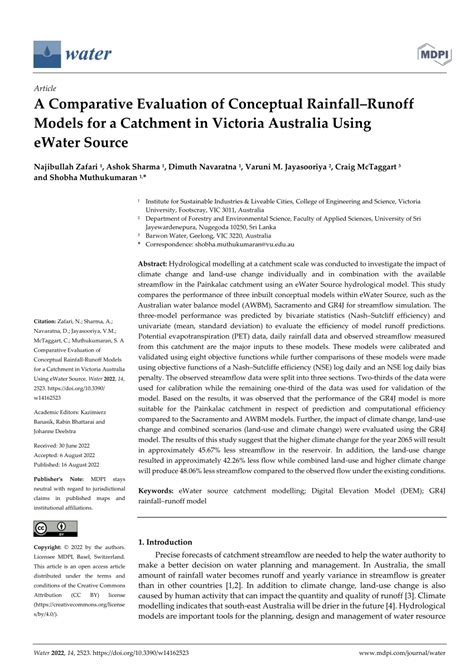 PDF A Comparative Evaluation Of Conceptual RainfallRunoff Models For A Catchment In Victoria
