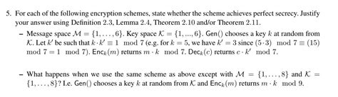 solved 5 for each of the following encryption schemes