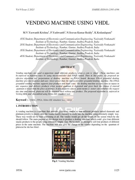 Vending Machine Using Vhdl Ijariie19536 Pdf Vhdl Hardware