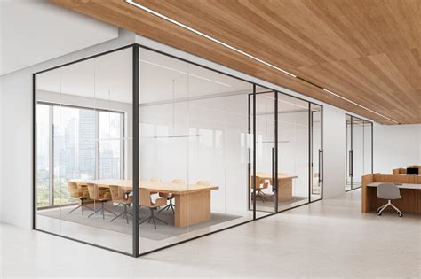 유리로 된 회의실과 목재 가구가 있는 현대적인 사무실 인테리어 3d 렌더링 0명에 대한 스톡 사진 및 기타 이미지 0명 3차원 형태 가구 Istock