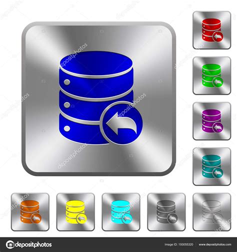 Database Transaction Rollback Rounded Square Steel Buttons Stock Vector