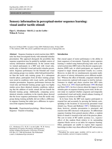 Pdf Sensory Information In Perceptual Motor Sequence Learning Visual Andor Tactile Stimuli