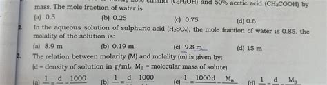 The Relation Between Molarity M And Molality M Is Given By D Den