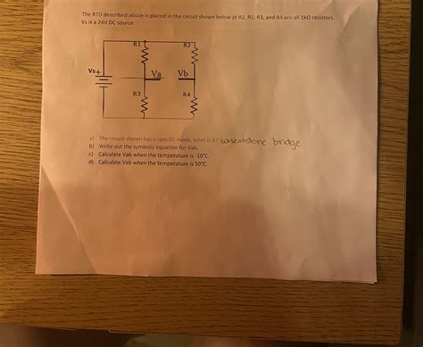 The RTD Described Above Is Placed In The Circuit Chegg