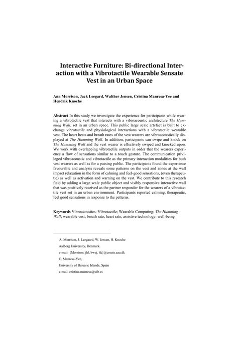Pdf Interactive Furniture Bi Directional Interaction With A Vibrotactile Wearable Vest In An