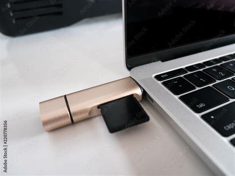 USB Type C Memory Card Reader Attached To Laptop Stock Photo Adobe Stock