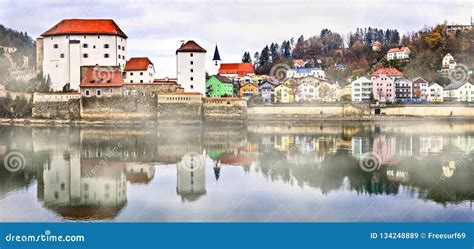 Landmarks Of Germanypassau Town Over Danube River Bavaria Stock Image
