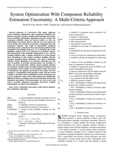 Pdf System Optimization With Component Reliability Estimation