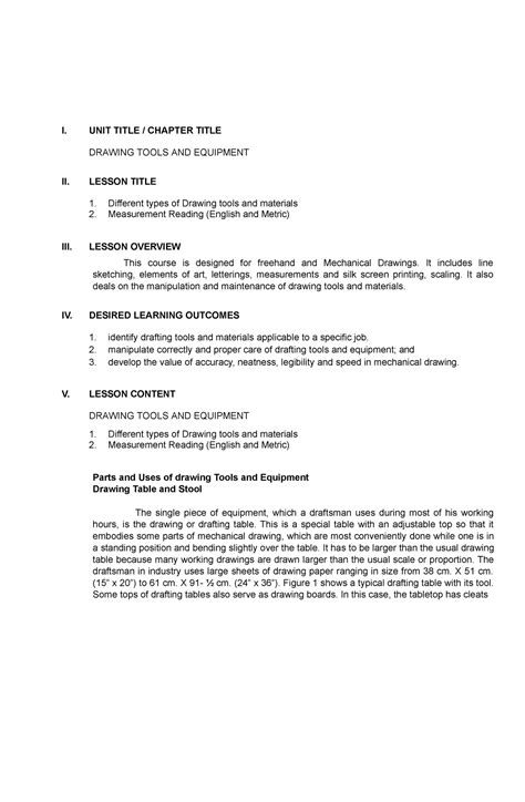 2022 Technical Drawing 1 Chapter 2 Copy Copy Copy I Unit Title Chapter Title Drawing Tools