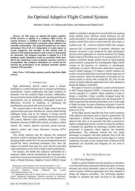 an optimal adaptive flight control system ijmlc