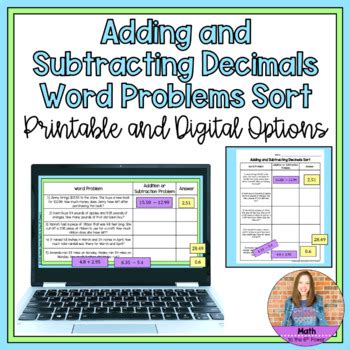 Adding And Subtracting Decimals Word Problem Sort Paper Digital Activity
