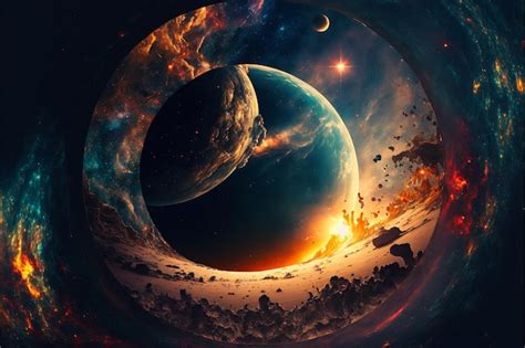 Premium Ai Image A Planet In A Circle With A Nebula In The Background