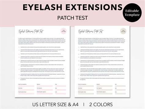 editable eyelash extensions intake form patch test form lash consent