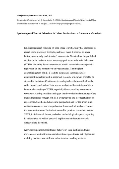 Pdf Spatiotemporal Tourist Behaviour In Urban Destinations A Framework Of Analysis