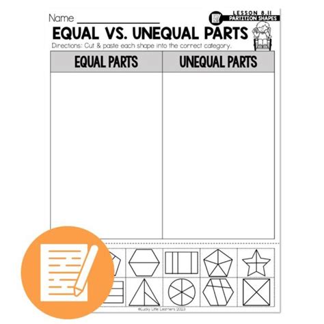 Lucky To Learn Math Partitioning Shapes Lesson 811 Independent Practice Equal Vs