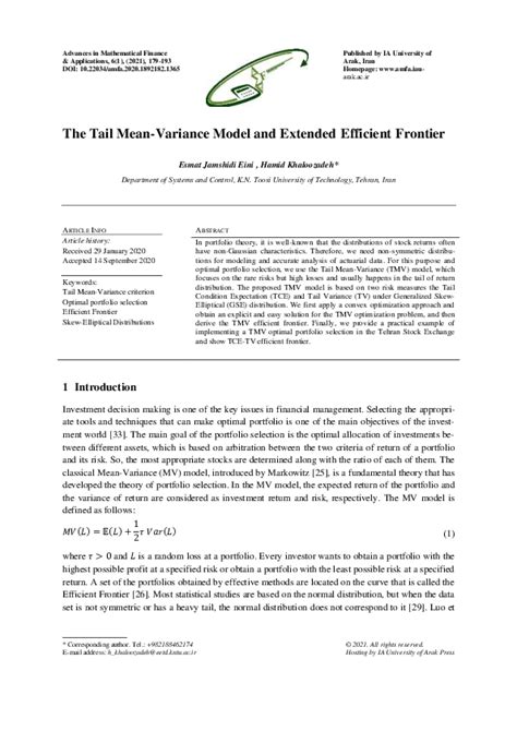 Pdf The Tail Mean Variance Model And Extended Efficient Frontier